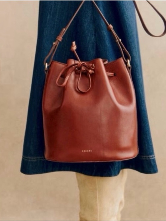 Sezane | Bags | Szane Farrow Bucket Bag Cognac Leather Drawstring ...